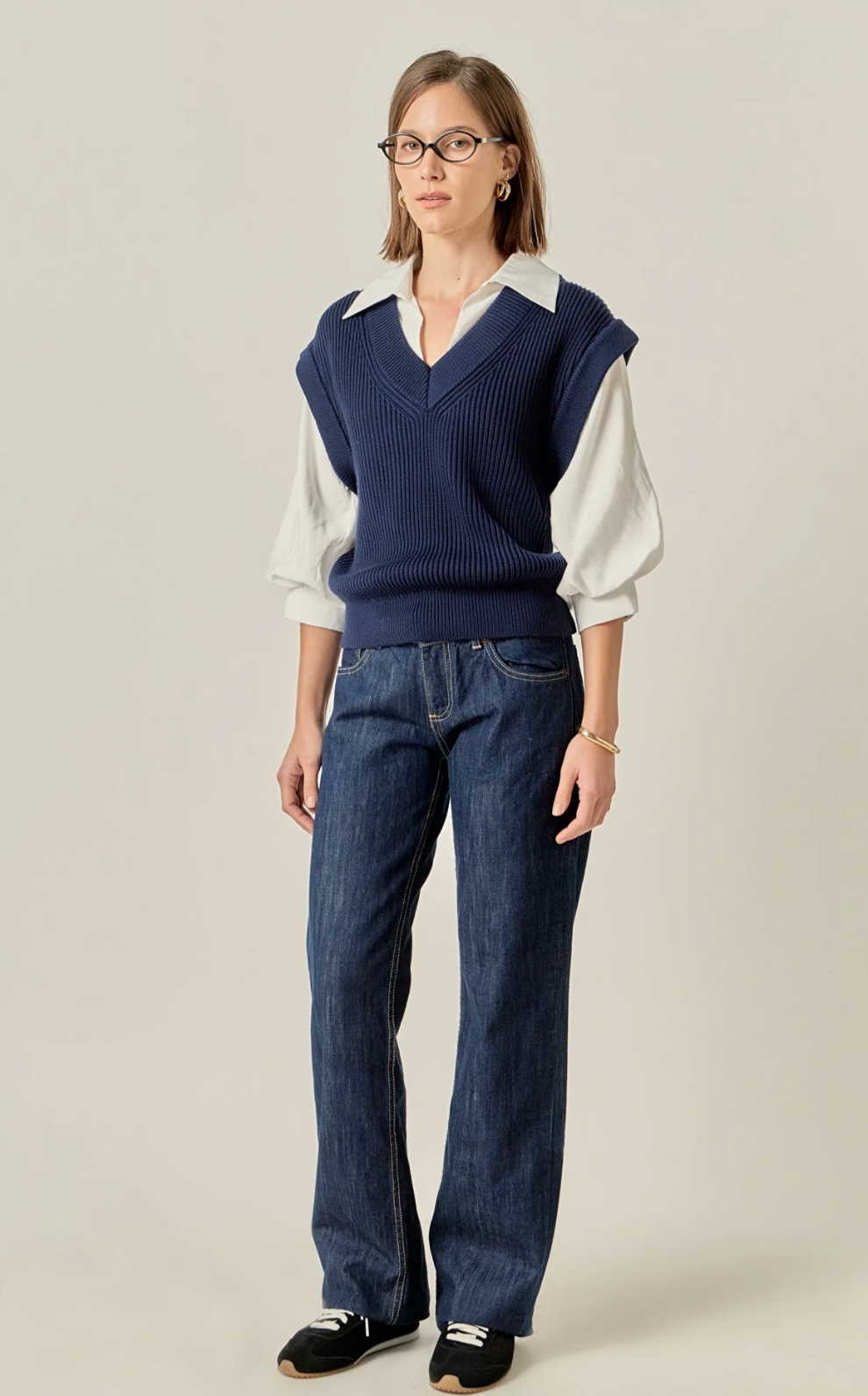 Navy Sweater Vest Button Down Top English Factory – Monkee's of High Point
