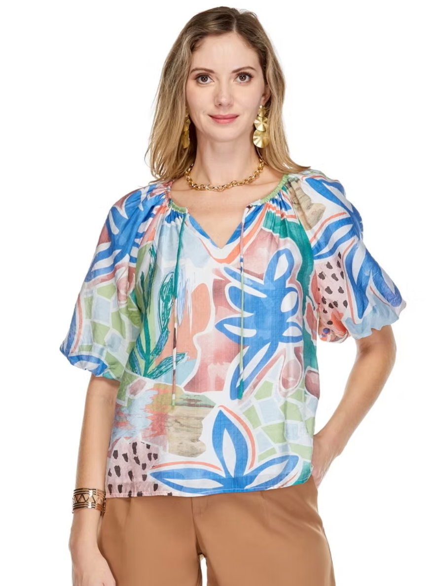 Puff Sleeve Peasant Top Summer Jungle Jade – Monkee's of High Point